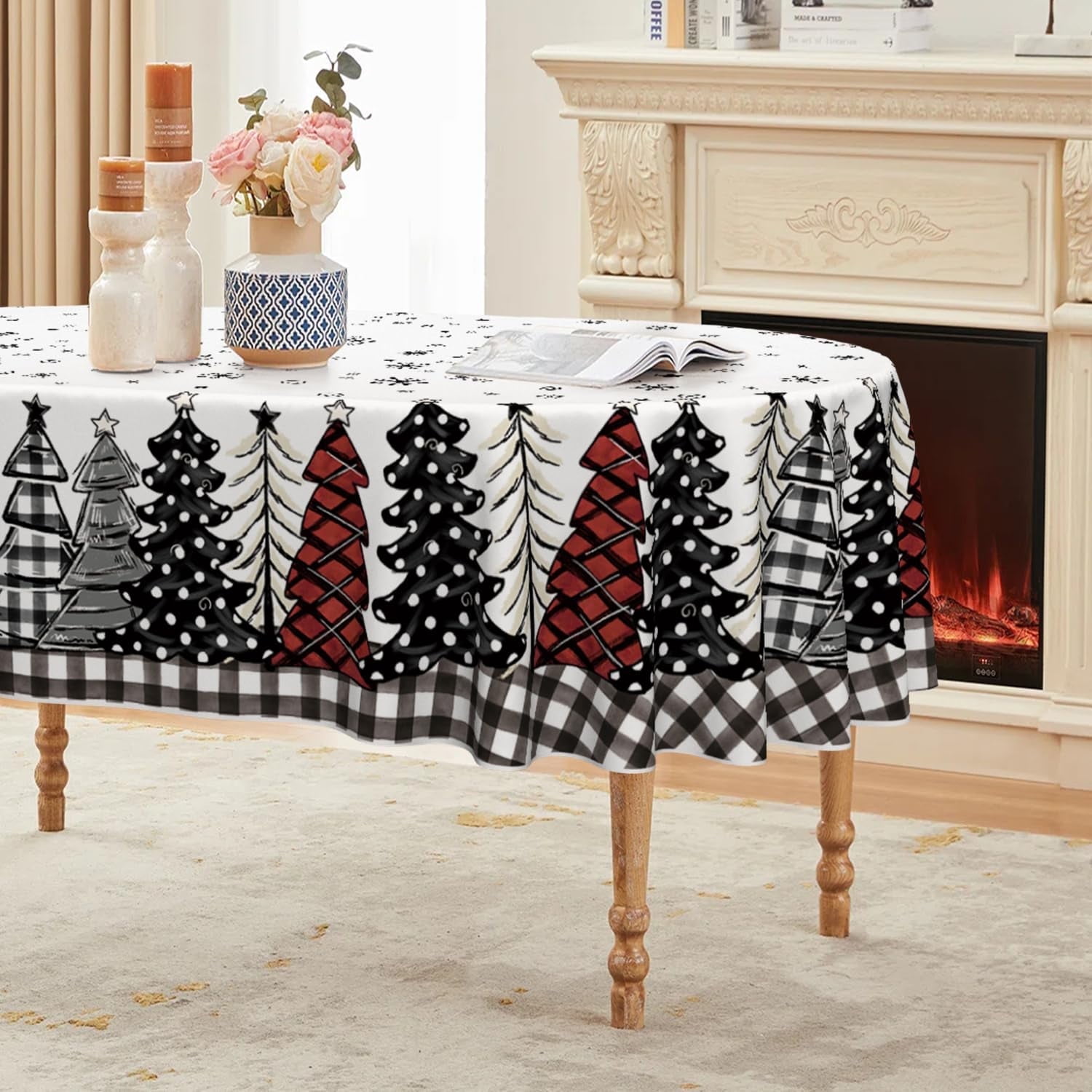 Smile Christmas Tablecloth 60x84 Inch Oval, Christmas Trees Buffalo ...