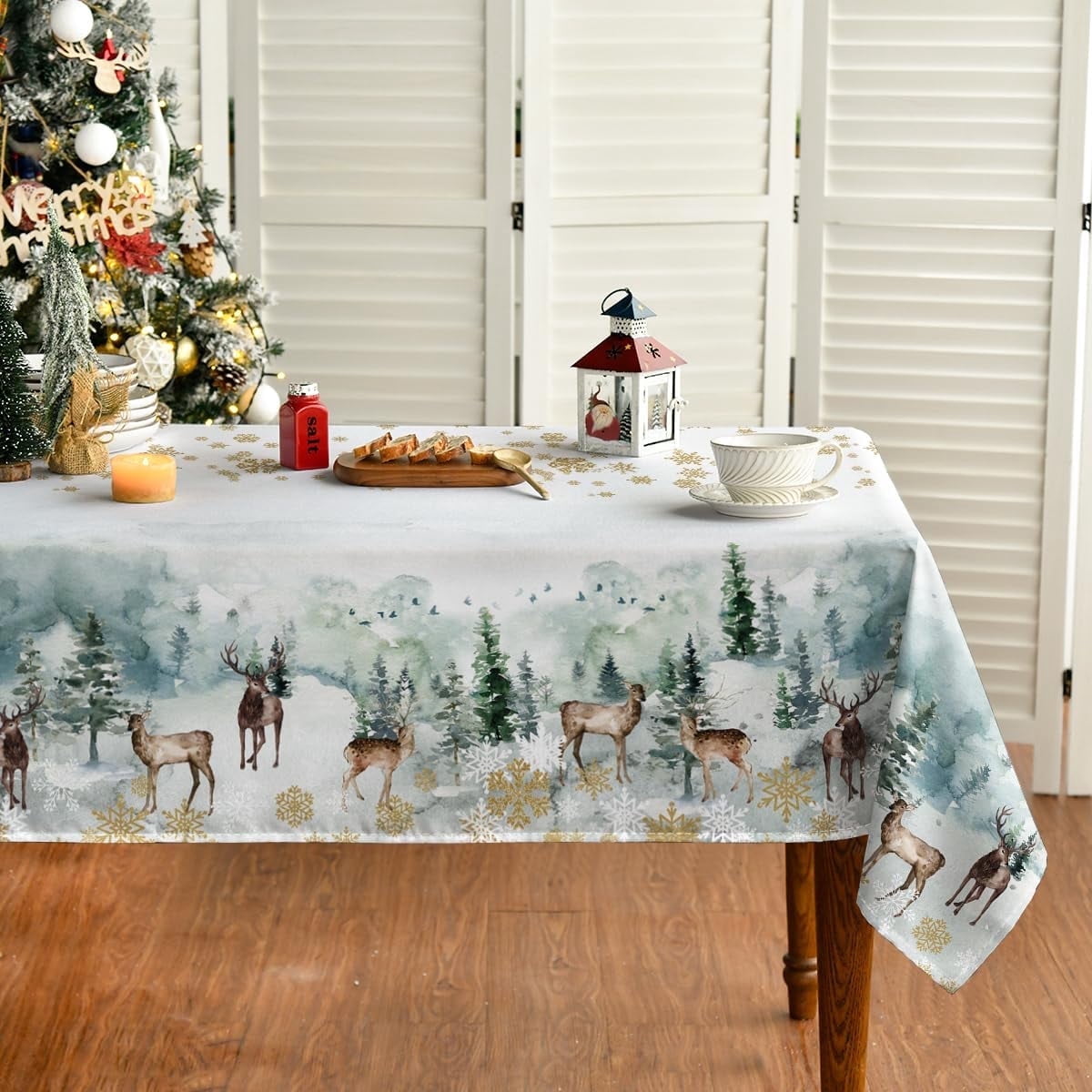 Smile Xmas Rectangular Tablecloth, Holiday Fabric, Washable, 60x84 Inch ...