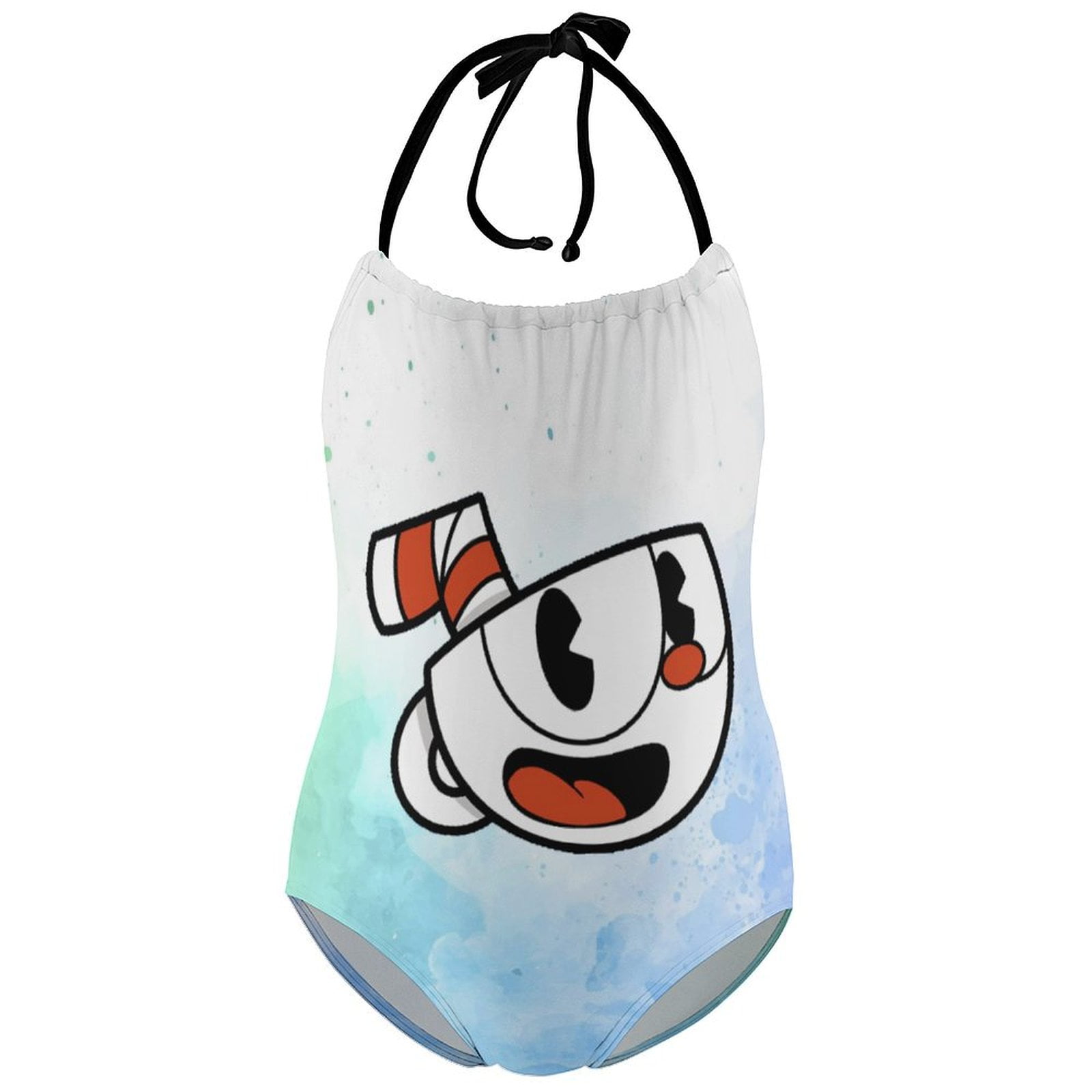 Smile Cuphead Children's One-piece Swimwear Halterneck Swimsuit Summer ...