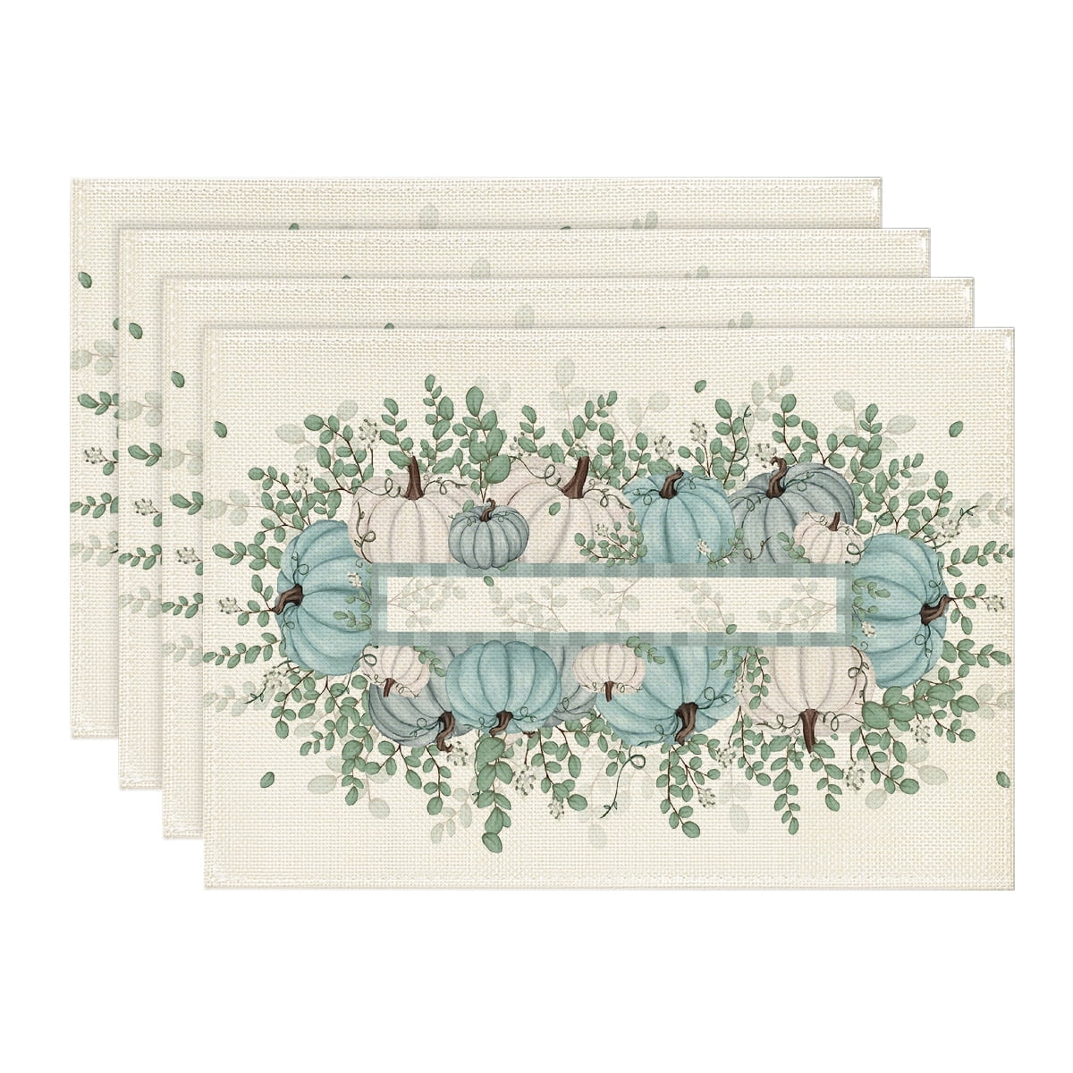 Smile Themed Eucalyptus Leaf Decor Placemats, Set of 4, 12x18, Blue ...