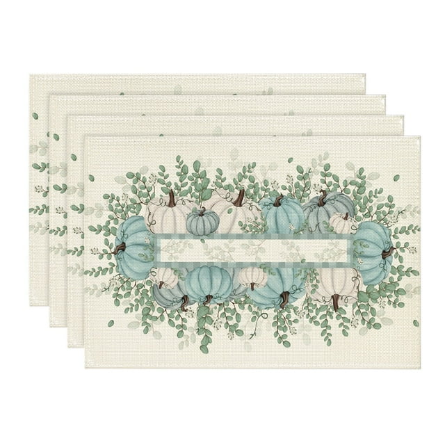 Smile Themed Eucalyptus Leaf Decor Placemats, Set of 4, 12x18, Blue ...