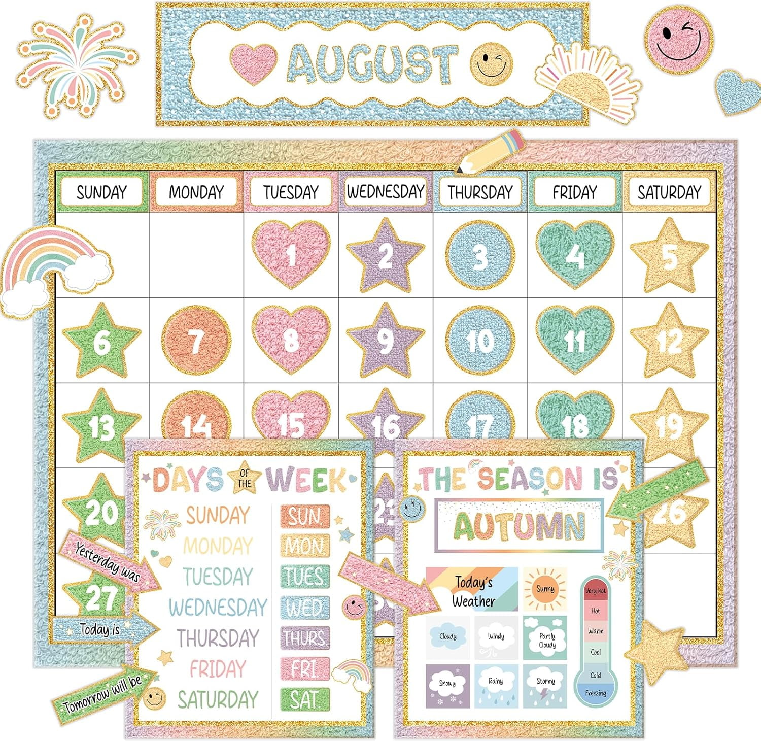 Smile Face Calendar Bulletin Board Set for Classroom Decoration Pastel ...