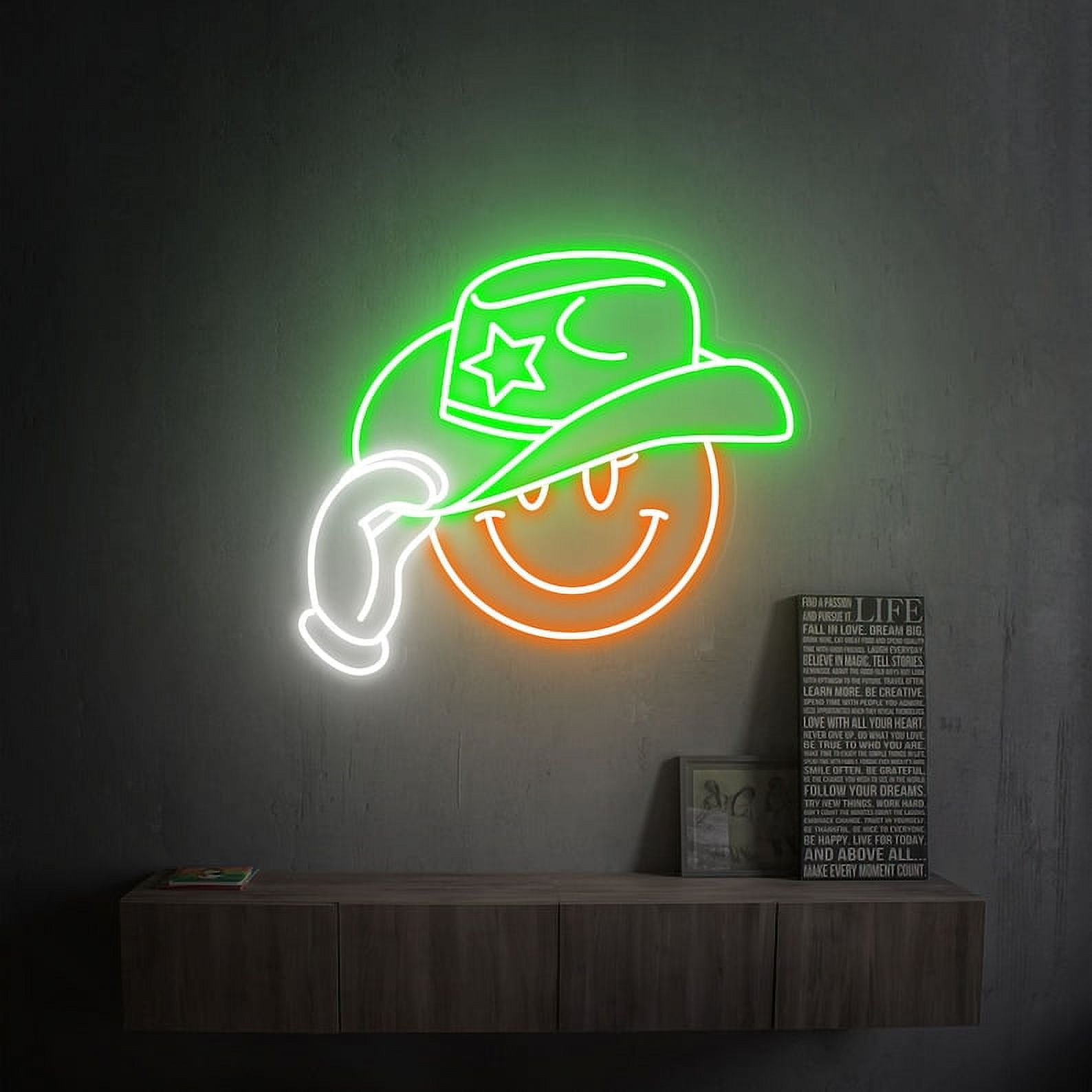 Smile Face Cowboy Neon Sign Howd Cowboy Hat Decor Sign Western Cowboy ...