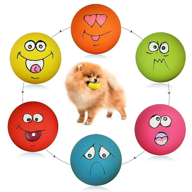 Smile Face Dog Squeaky Toys Soft Latex Squeak Balls for Puppy Small Pet ...