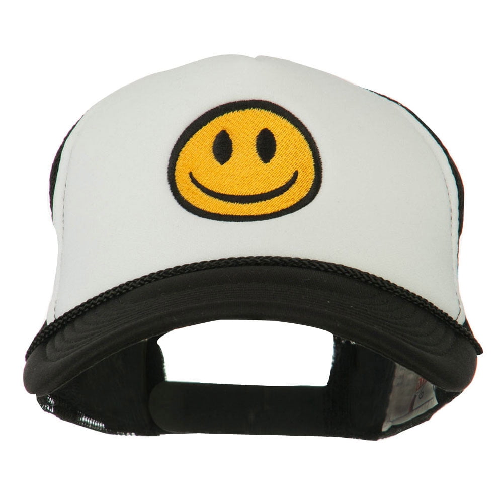 Smile Face Embroidered Foam Mesh Back Cap - Black White OSFM - Walmart.com