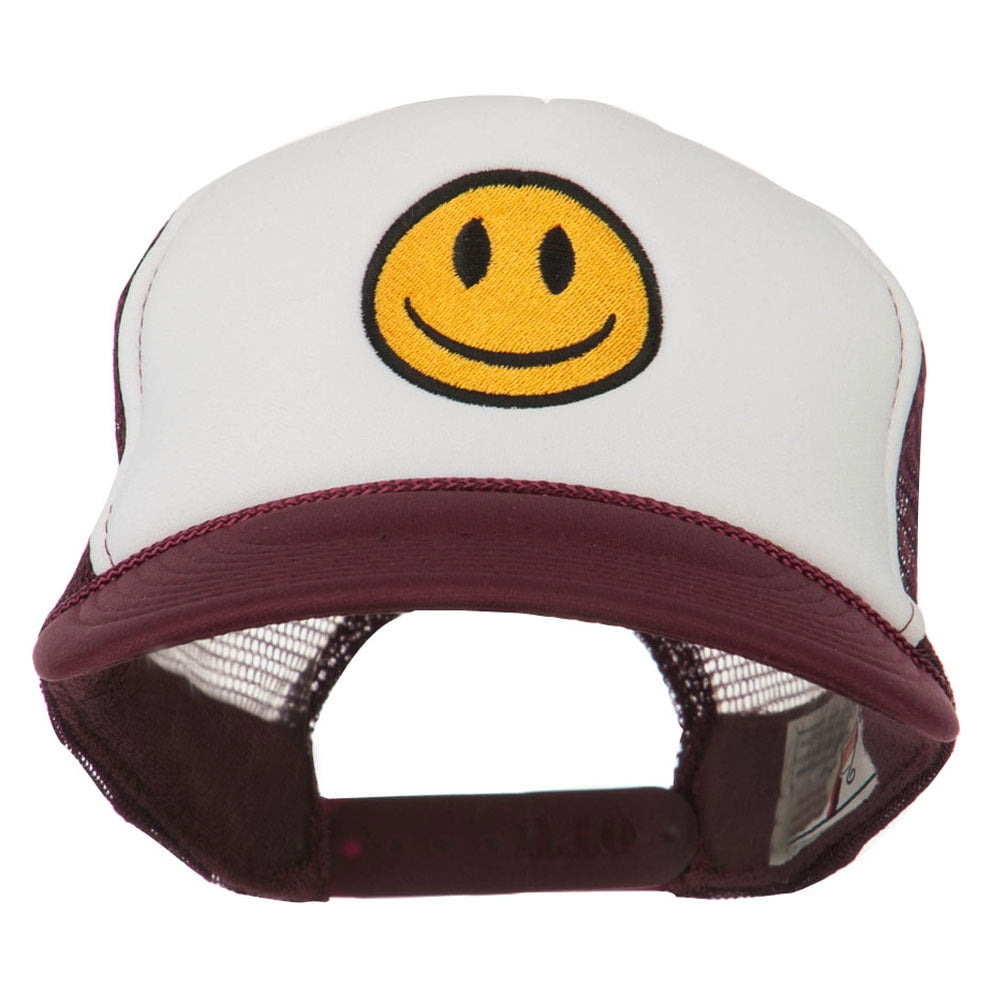 Smile Face Embroidered Foam Mesh Back Cap - Maroon White OSFM - Walmart.com
