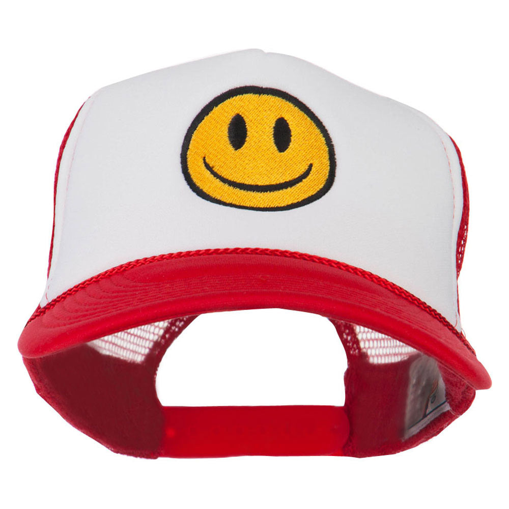 Smile Face Embroidered Foam Mesh Back Cap - Red White Red OSFM ...