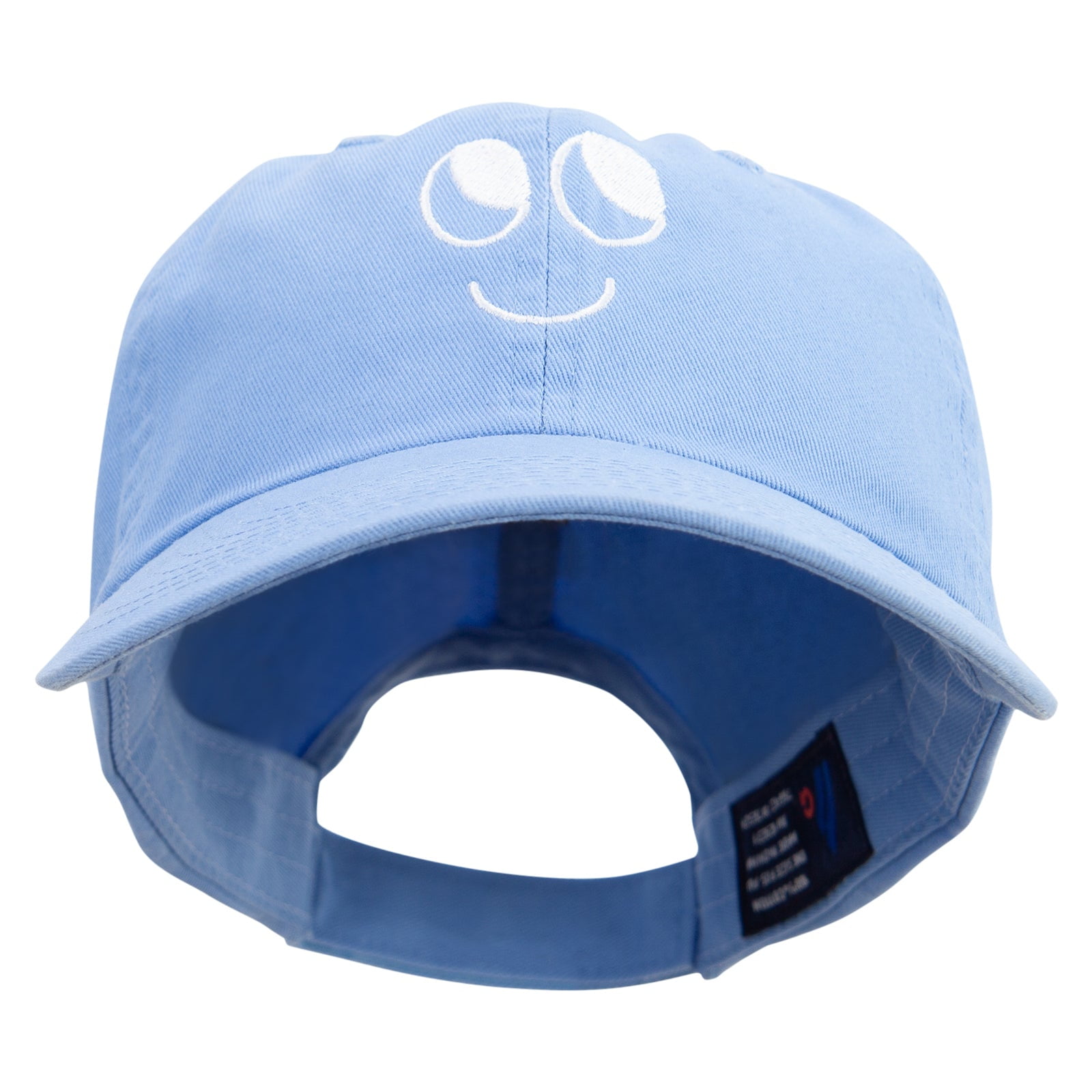 Smile Face Embroidered Low Profile Dyed Cotton Twill Cap - Sky Blue ...