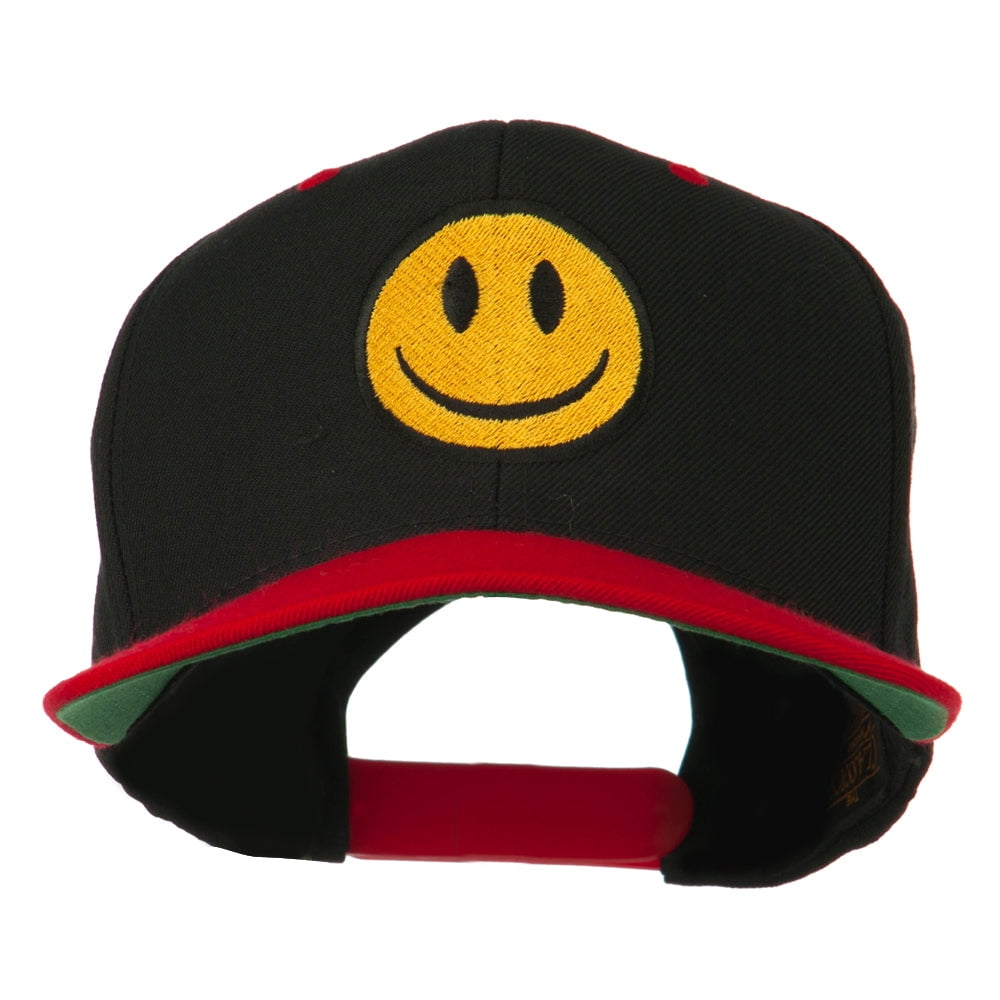 Smile Face Embroidered Two Tone Cap - Black Red OSFM - Walmart.com