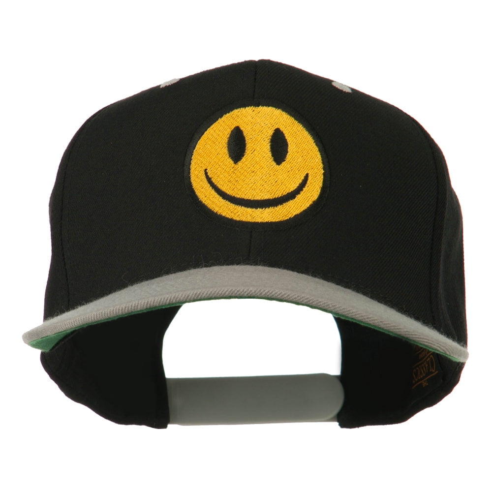Smile Face Embroidered Two Tone Cap - Black Silver OSFM - Walmart.com