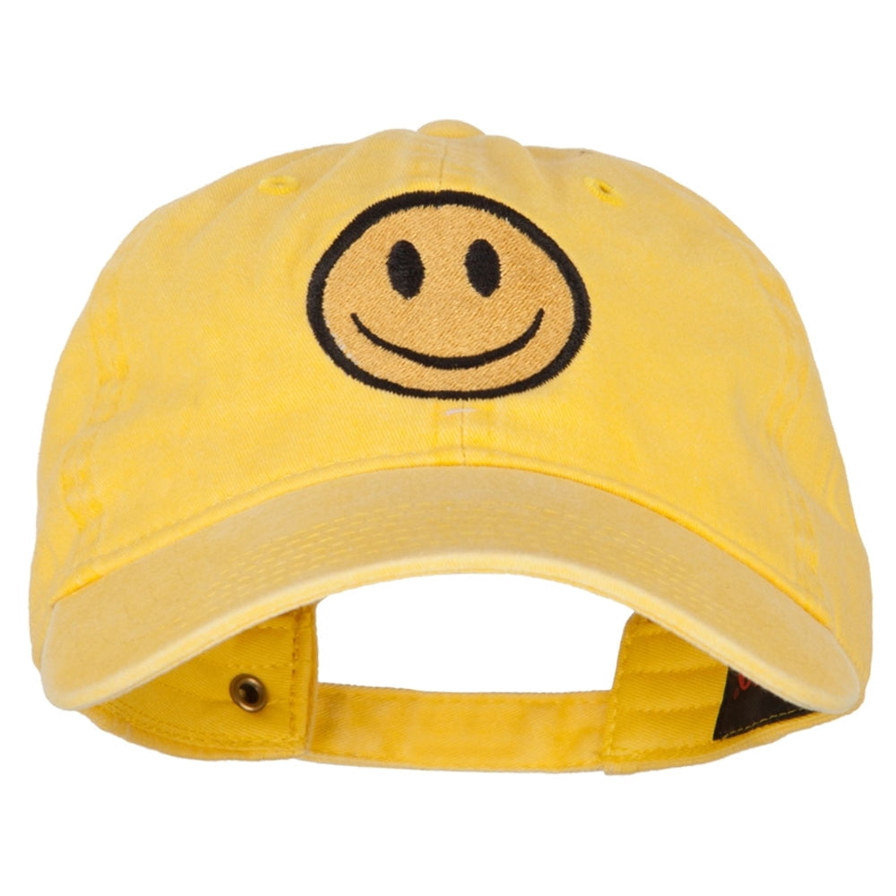 Smile Face Embroidered Washed Cap - Bright Yellow OSFM - Walmart.com