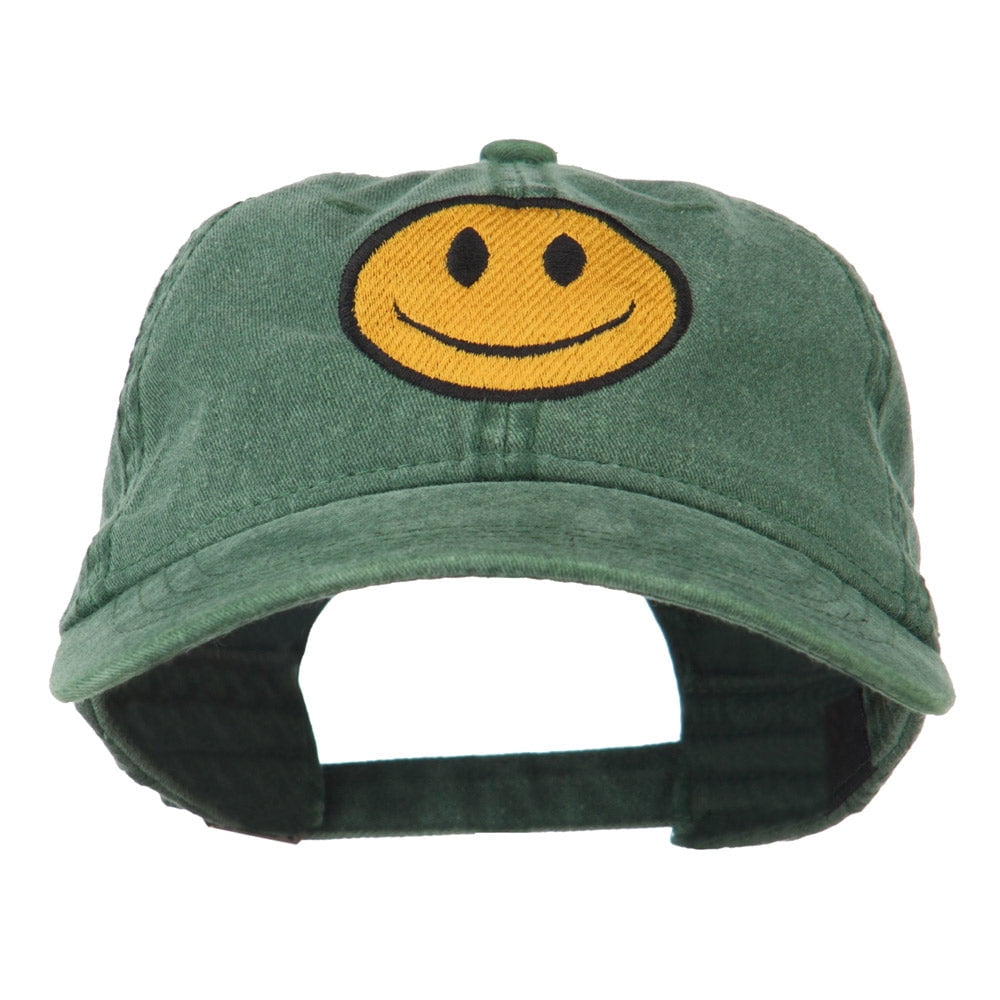 Smile Face Embroidered Washed Cap - Dark Green OSFM - Walmart.com