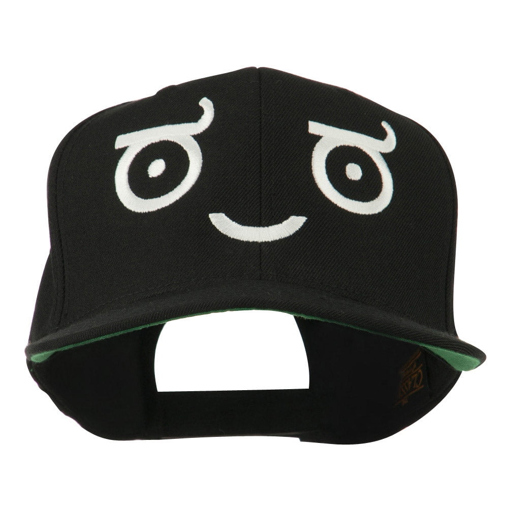 Smile Face Emoticon Embroidered Snapback Cap - Black OSFM - Walmart.com