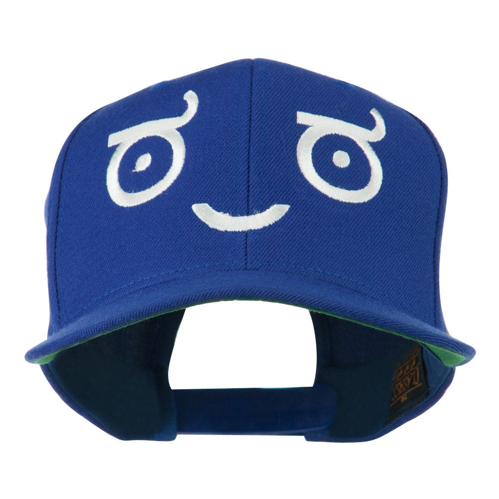 Smile Face Emoticon Embroidered Snapback Cap - Royal OSFM - Walmart.com