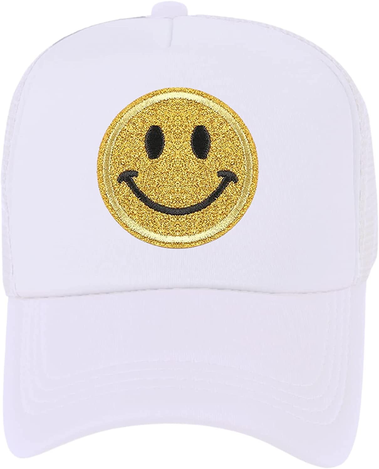 Smile Face Hat Womens Mesh Neon Trucker Hats with Sequins Smile Patch ...
