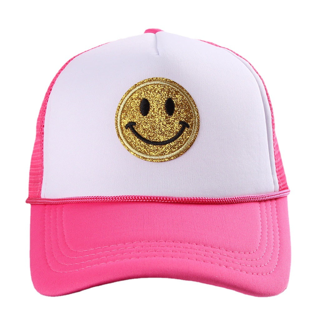 Desilanagn Smile Face Hat, Womens Neon Trucker Mesh Cap with Sequins ...