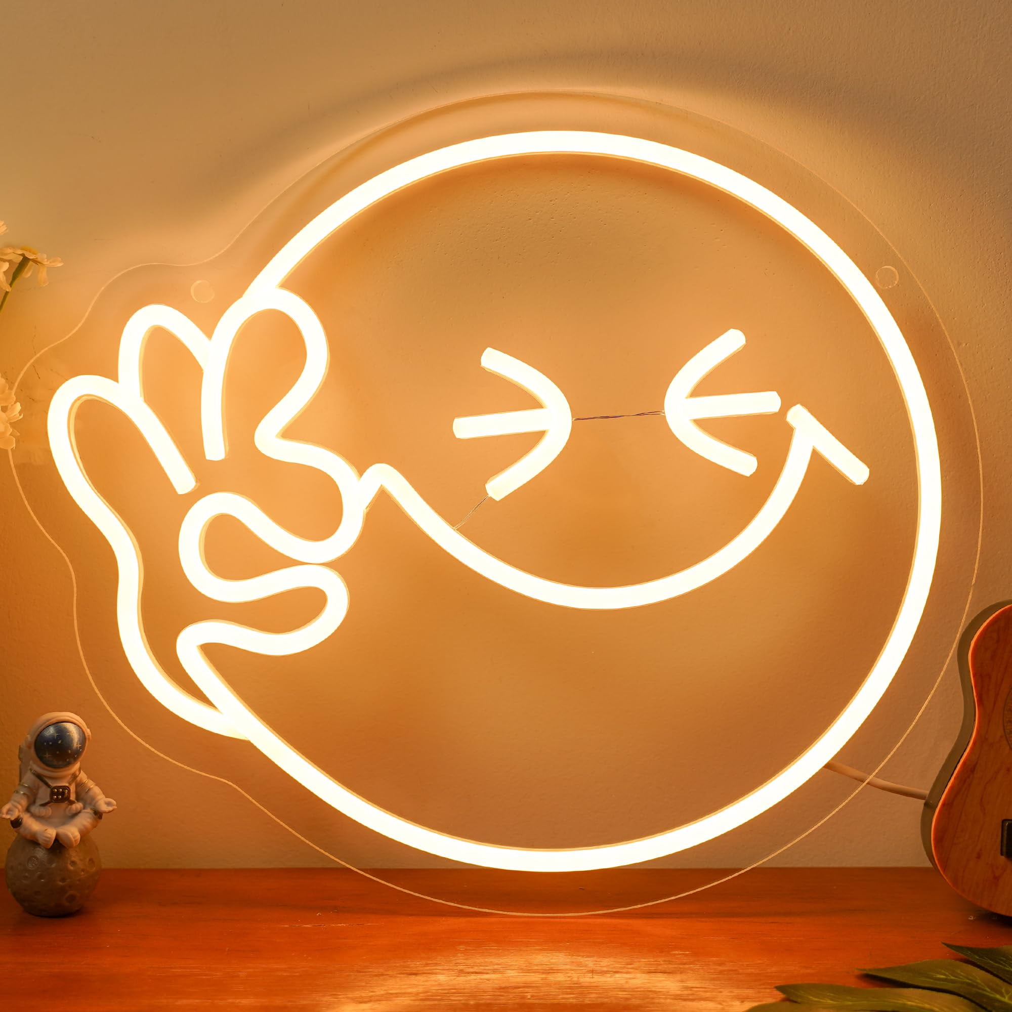 Smile Face Neon Sign, Emoji Smile OK Neon Light for Wall Decor, USB ...