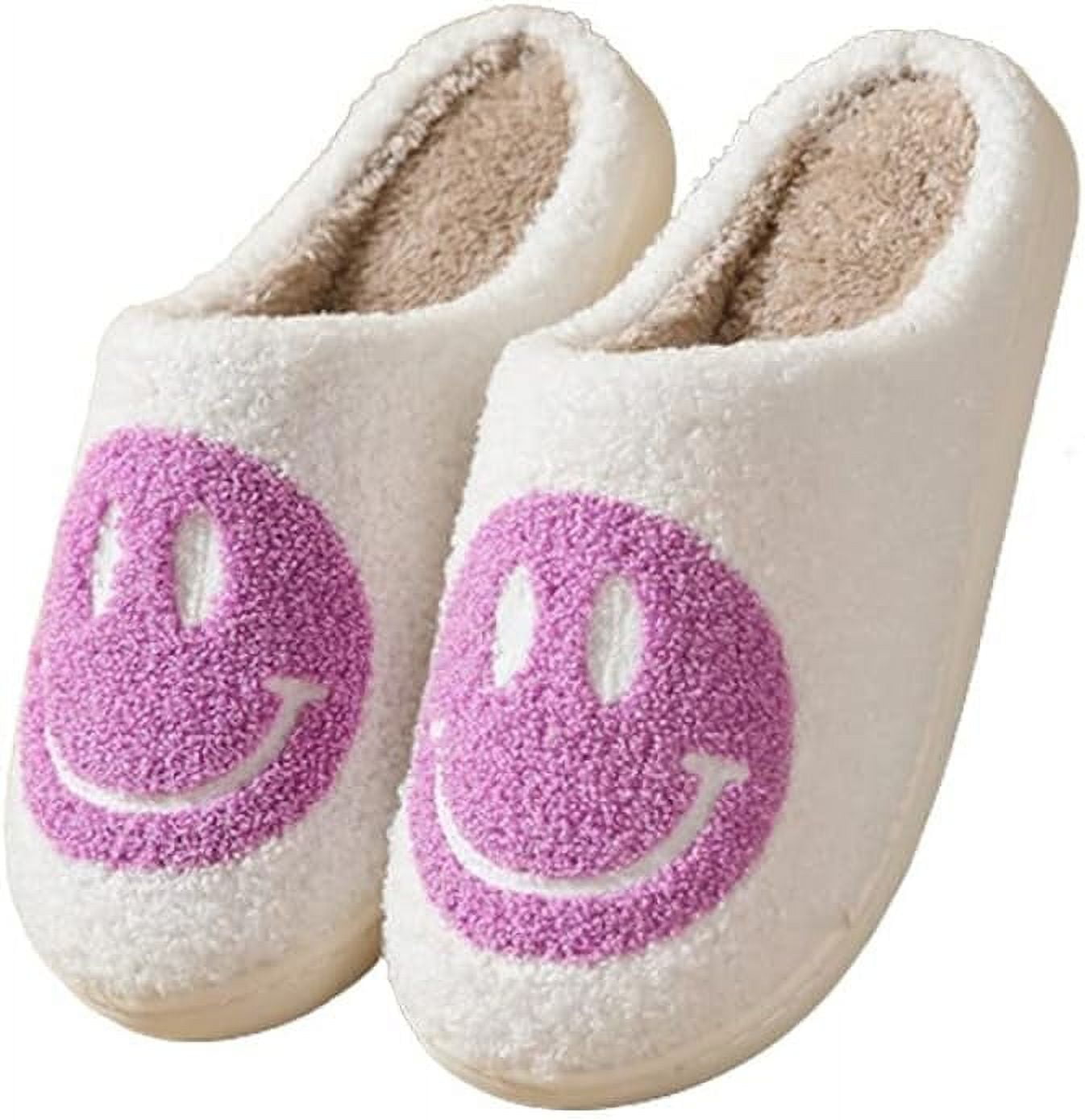Smile Face Slippers for Women and Men,Soft Plush Comfy Warm Couple Slip ...