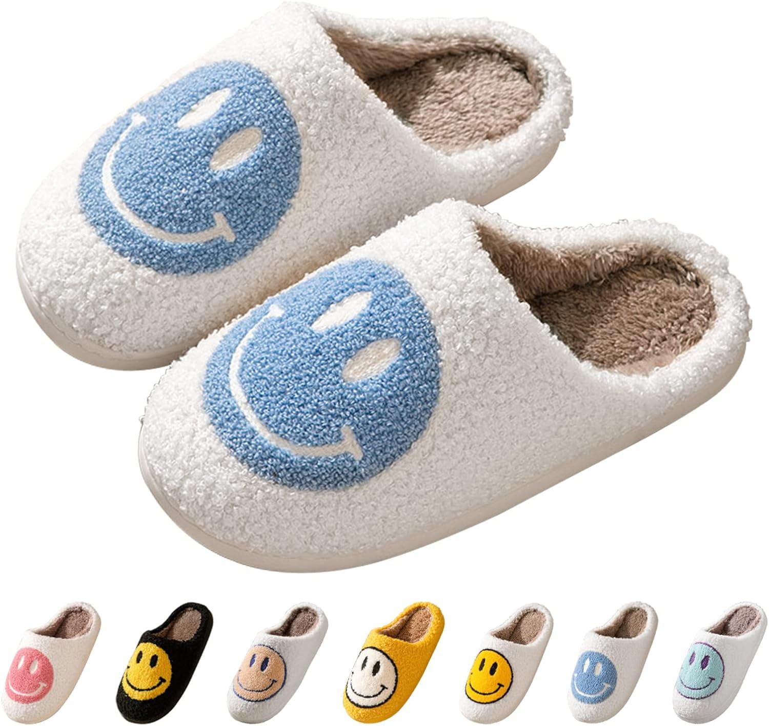 Smile Face Slippers for Women, Soft Plush Smile Slippers Retro Preppy ...