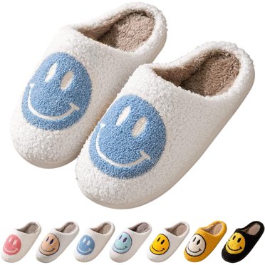 PacificPlex Womens Smiley Preppy Smile Slippers Retro Plush (5-6, Pink ...