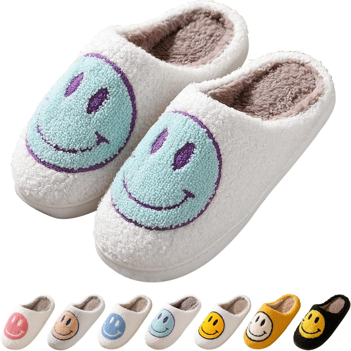 Smile Face Slippers for Women Happy face slippers Retro Soft Plush Warm ...