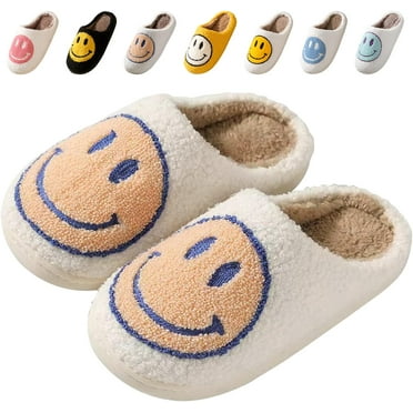 PacificPlex Women's Funny Adult Smiley Face Plush Slippers, Size 5-6 ...