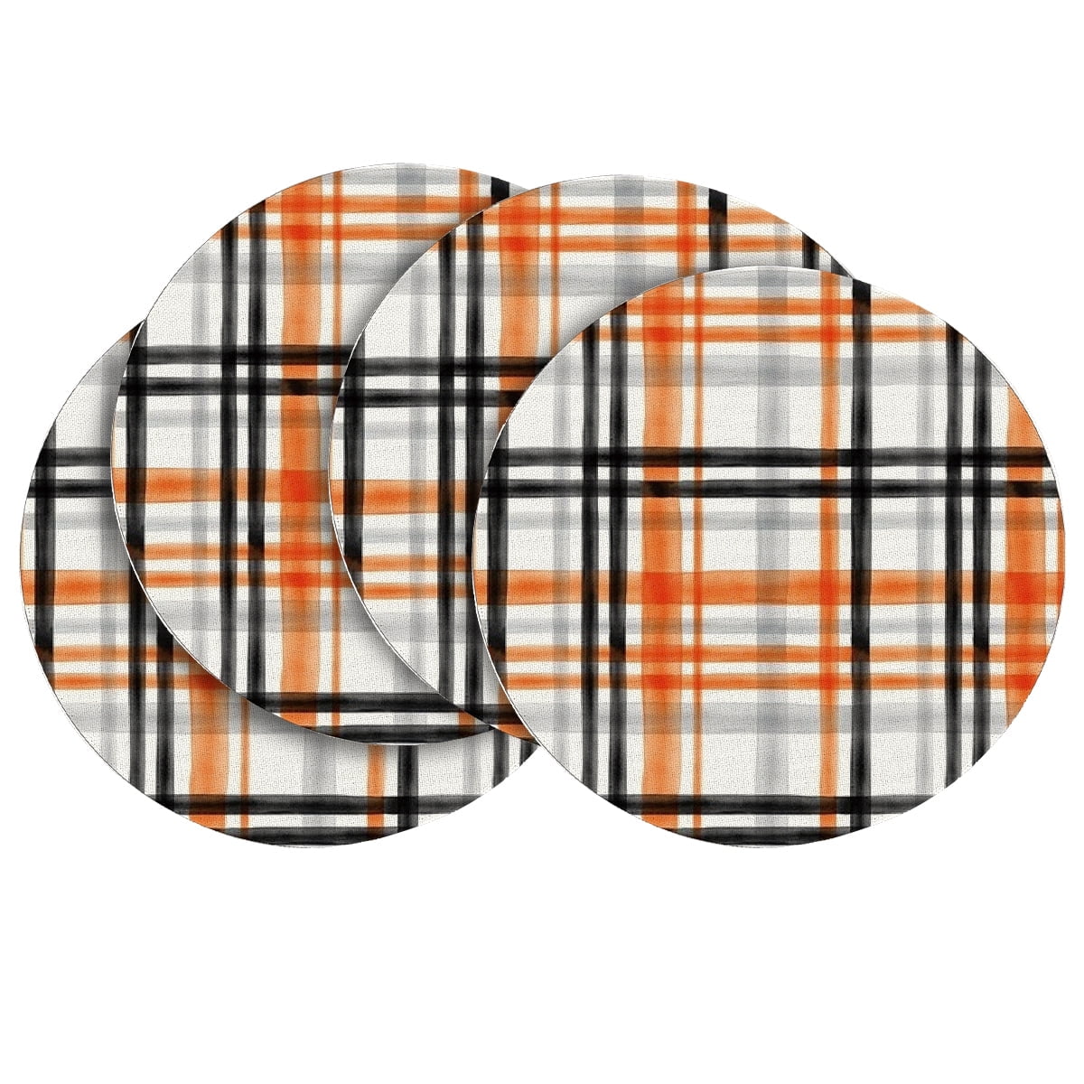 Smile Fall Orange Black Buffalo Check Plaid Stripe Halloween Round ...