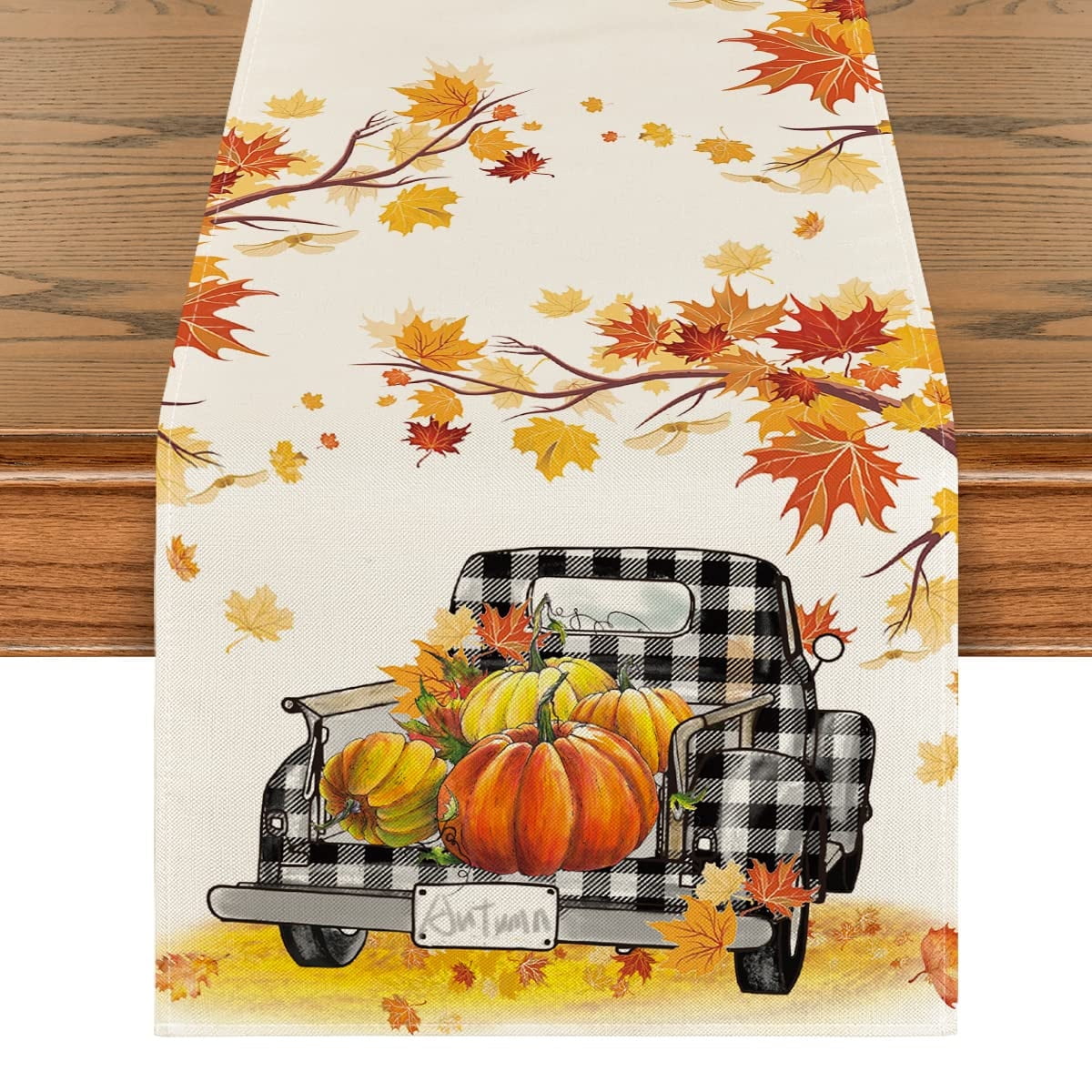 Smile Fall Table Runner 13 x 48, Harvest Thanksgiving Maple Leaves ...
