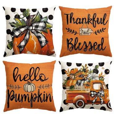 4 Pack Fall Sofa Decorative Accent Pillow Cases, 18x18 Farmhouse ...