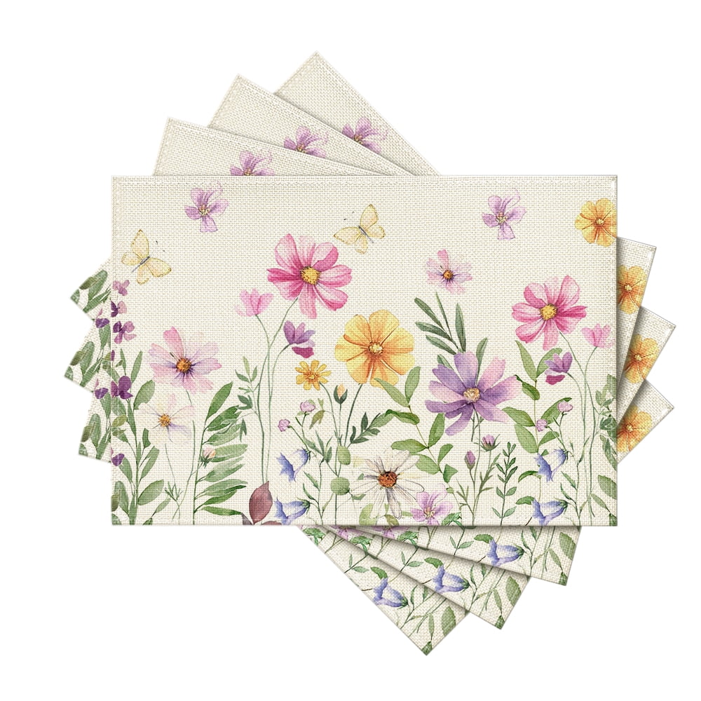 Smile Floral Butterfly Kitchen Placemats, Spring Summer 12 x 18 Inch ...