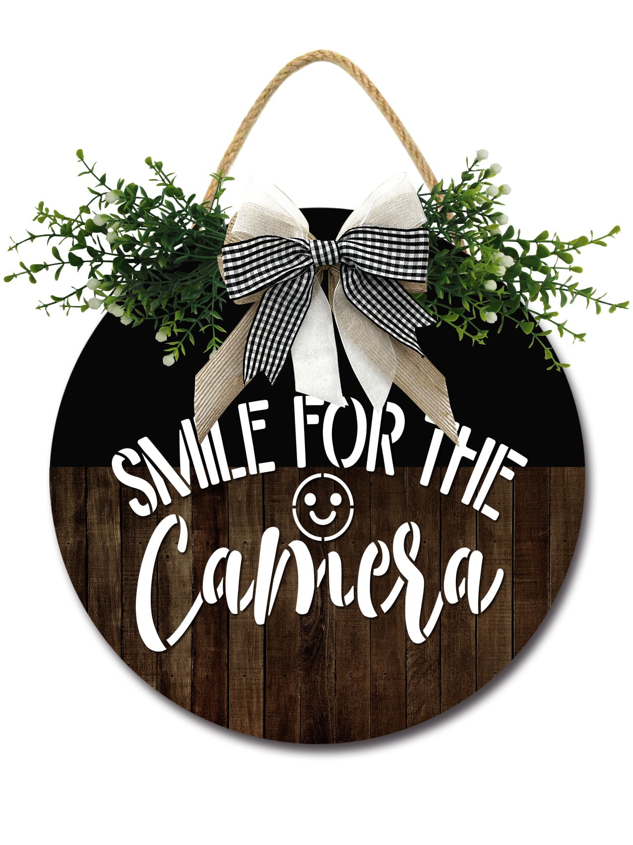 Smile For The Camera Sign Front Door Porch Decorations, Round Rustic ...