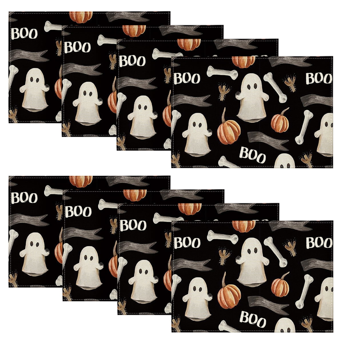 Smile Black Pumpkins Ghost Bone Boo Placemats Set of 8, 12x18 Inch ...