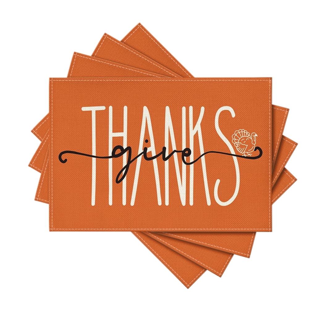 Smile Give Thanks Orange Thanksgiving Placemats 12x18 Inch Set of 4 ...