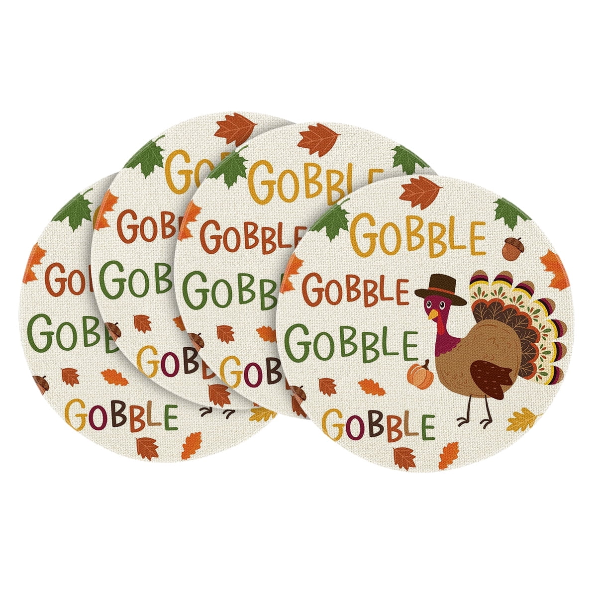Smile Gobble Turkey Thanksgiving Placemats 15 Inch Round Set of 4 ...