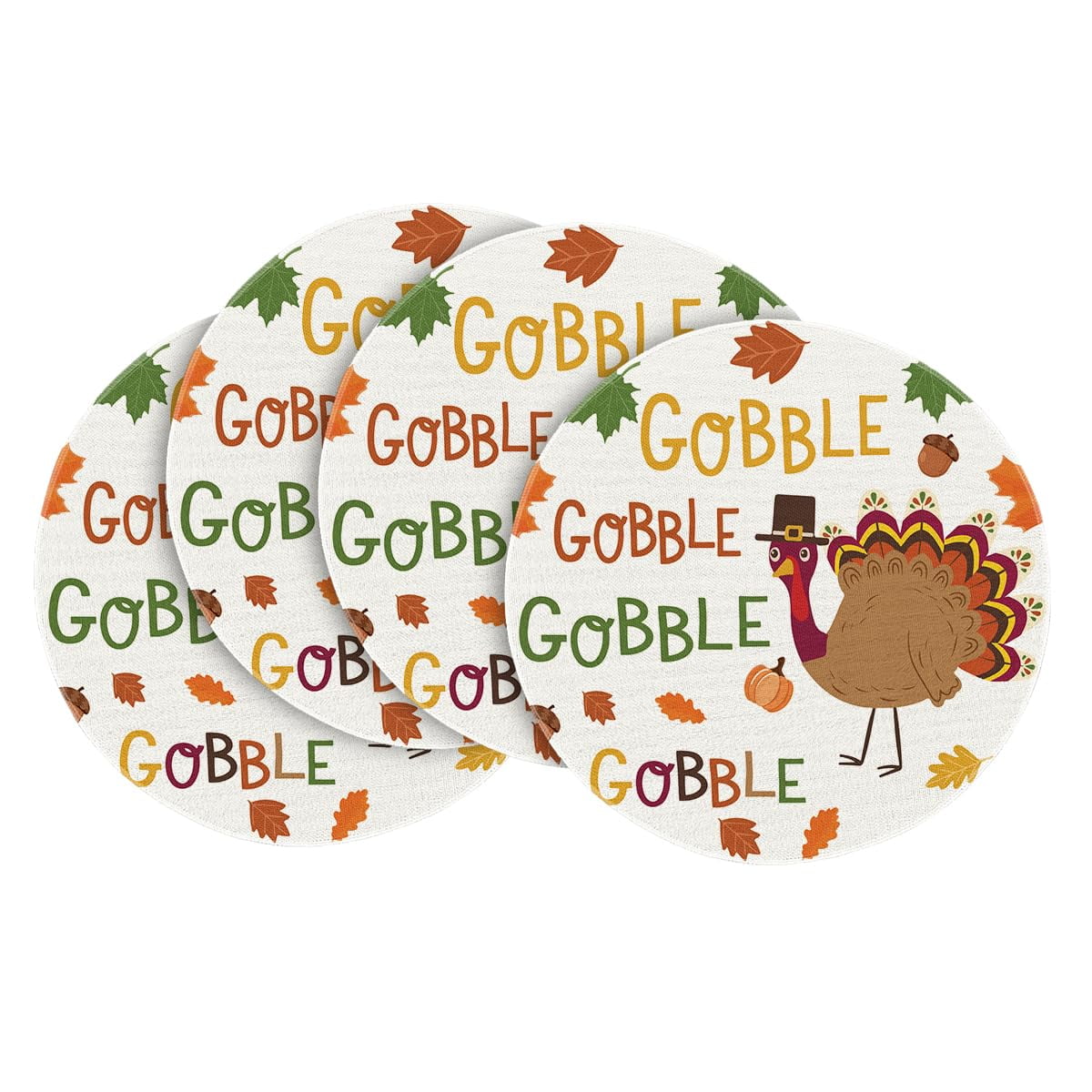 Smile Gobble Turkey Thanksgiving Placemats 15 Inch Round Set of 4 ...