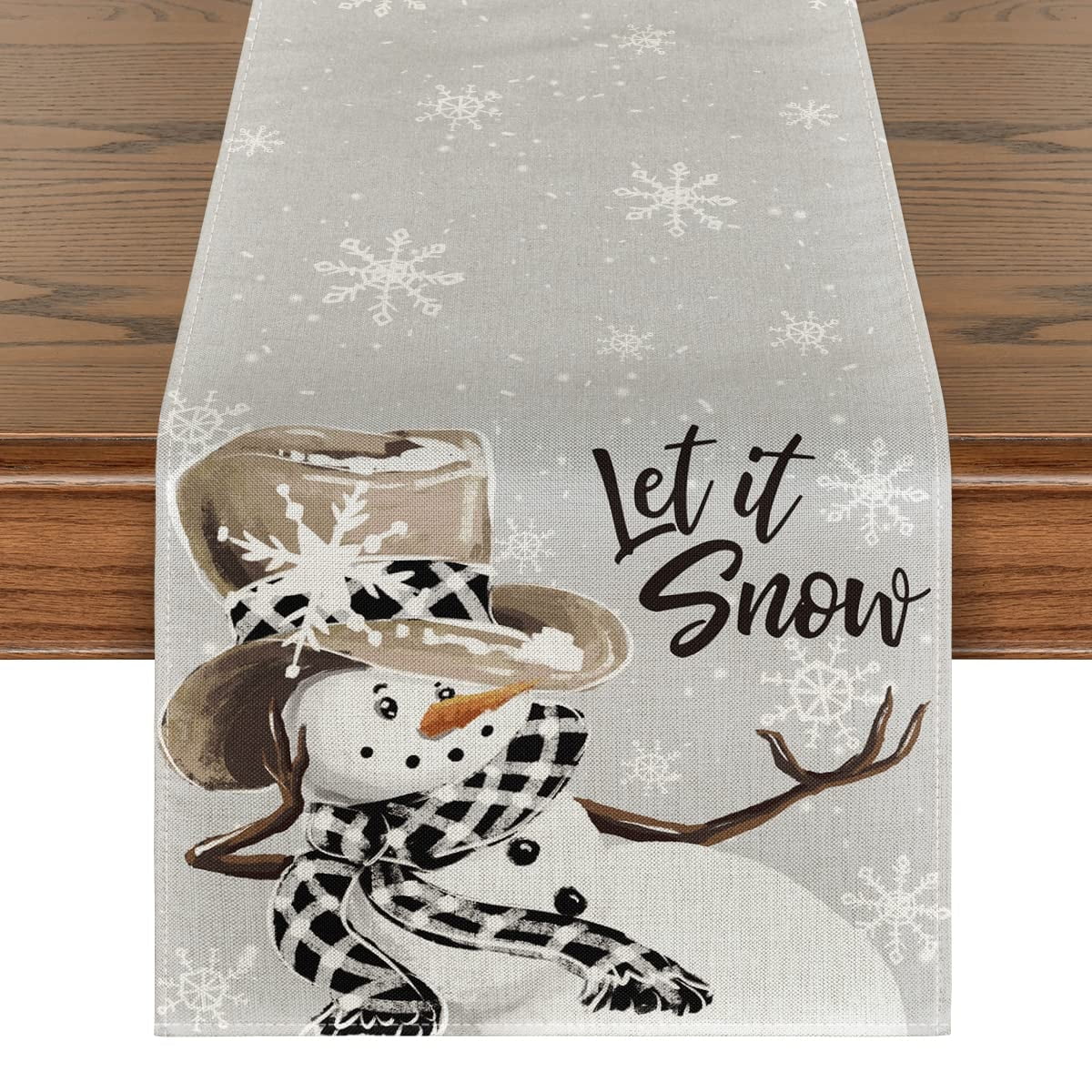 Smile Grey Snowman Snowflake Xmas Holiday Kitchen Table Runner 13x72 ...