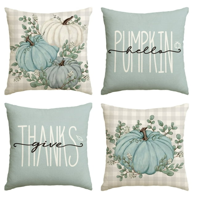Smile Harvest Autumn Indoor Throw Pillow Covers, Blue Pumpkin ...