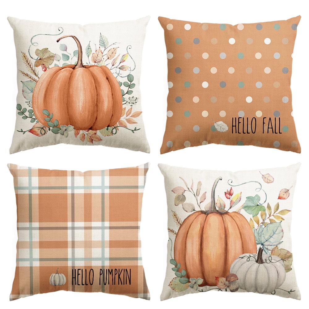 Smile Hello Fall Hello Pumpkin Throw Pillow Covers, 20 x 20 Inch Autumn ...