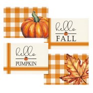 Smile Harvest Autumn Themed Kitchen Placemats, Blue Floral Maple Leaves ...