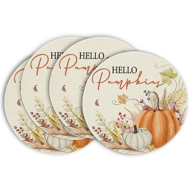 Smile Hello Pumpkin Fall Round Placemats Set of 4, 15 Inch Seasonal ...