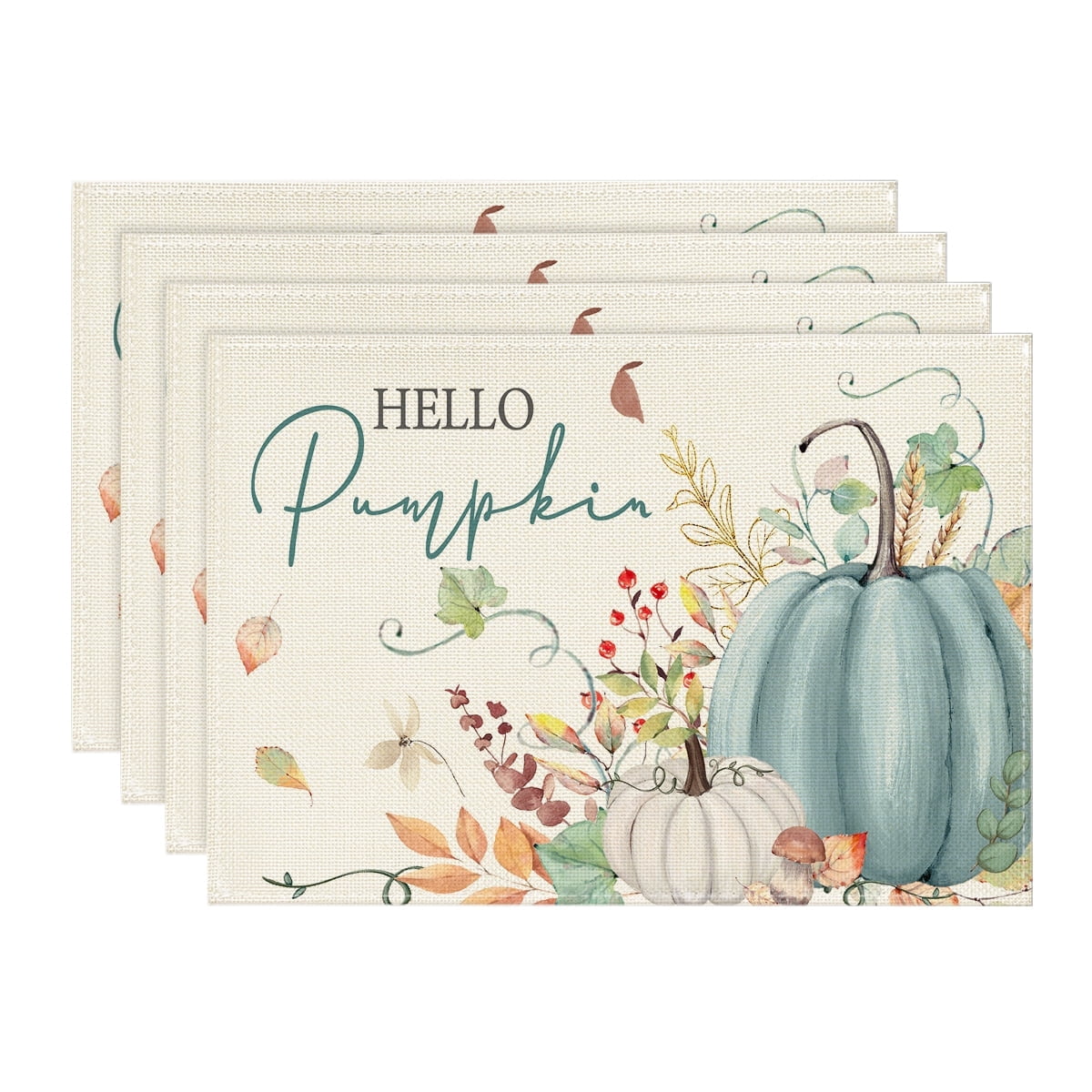 Smile Harvest Autumn Themed Kitchen Placemats, Blue Floral Maple Leaves ...