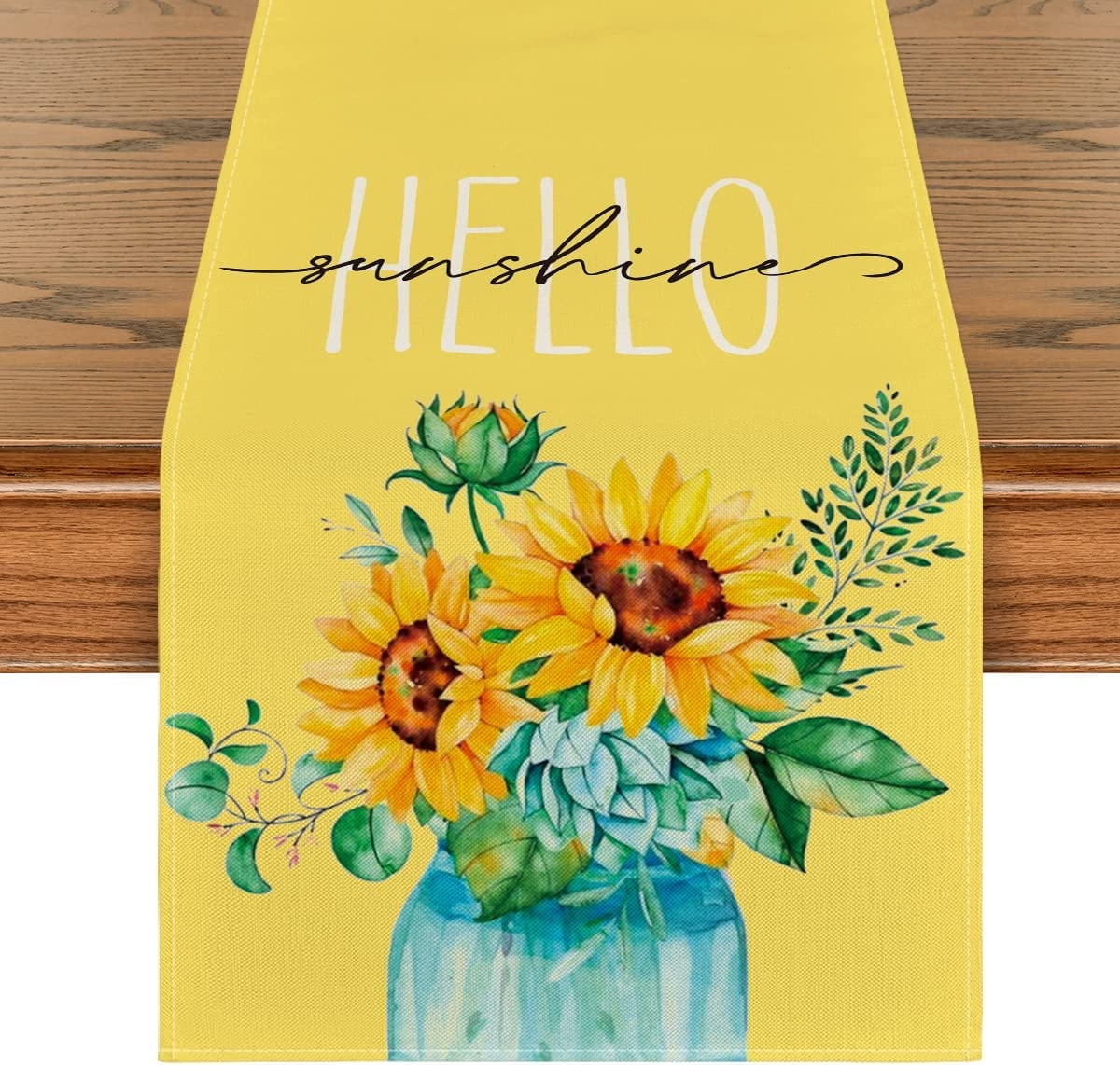 Smile Hello Sunshine Sunflower Summer Table Runner 13 x 90 Inch Yellow ...