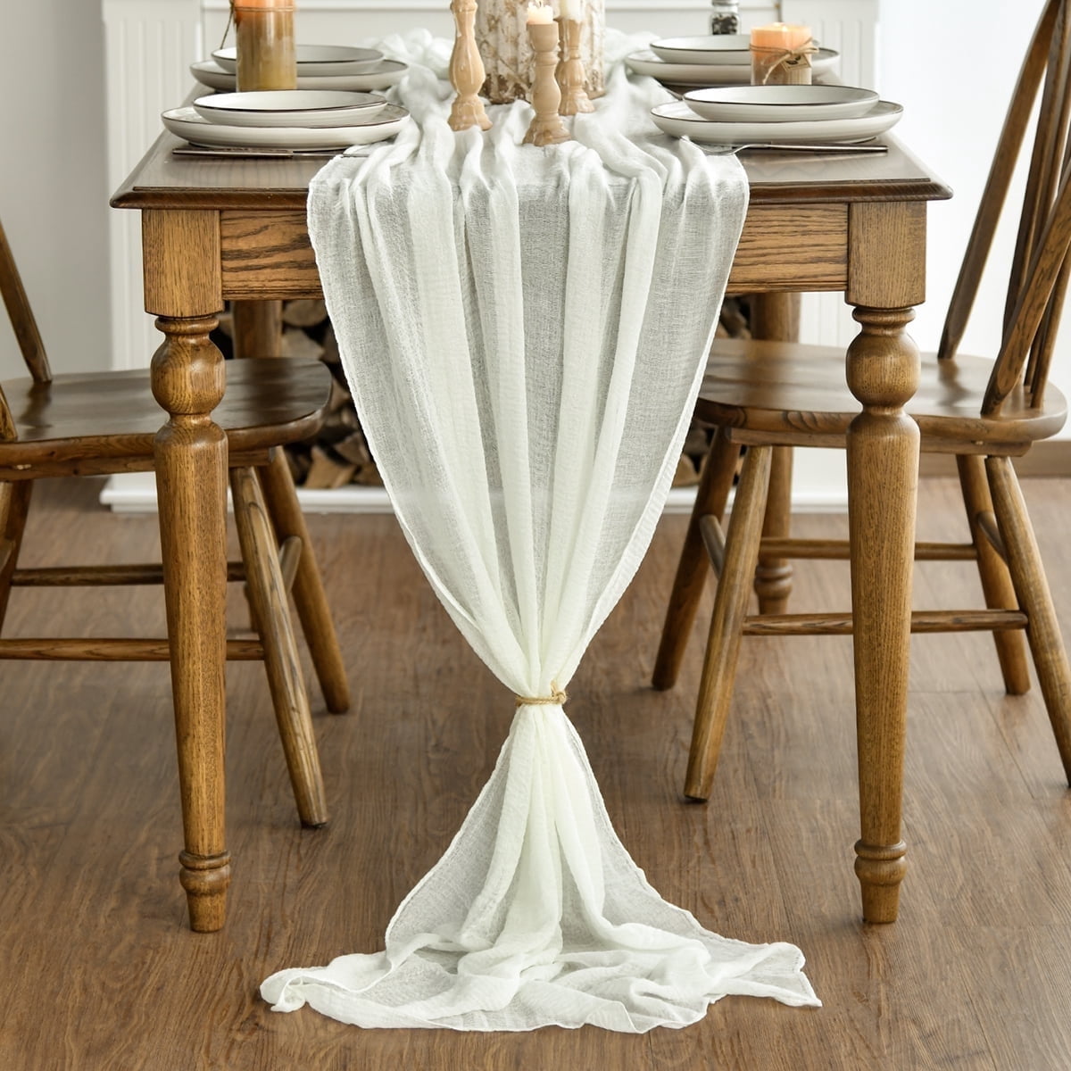 Sm:)e Ivory Cheesecloth Table Runner 31 x 118 Inch Rustic Gauze Boho ...