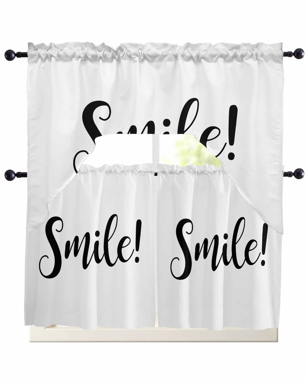Smile Kitchen Curtains Swag Valance and Tier Curtains Set 36 Inch ...