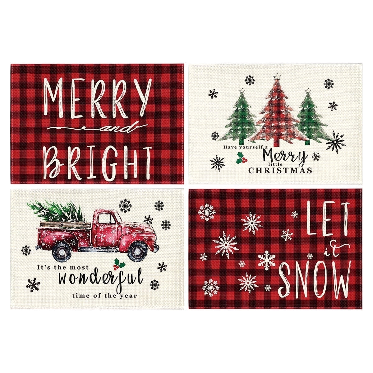 Smile Let It Snow Merry Bright Truck Christmas Placemats Set of 4, 12 x ...