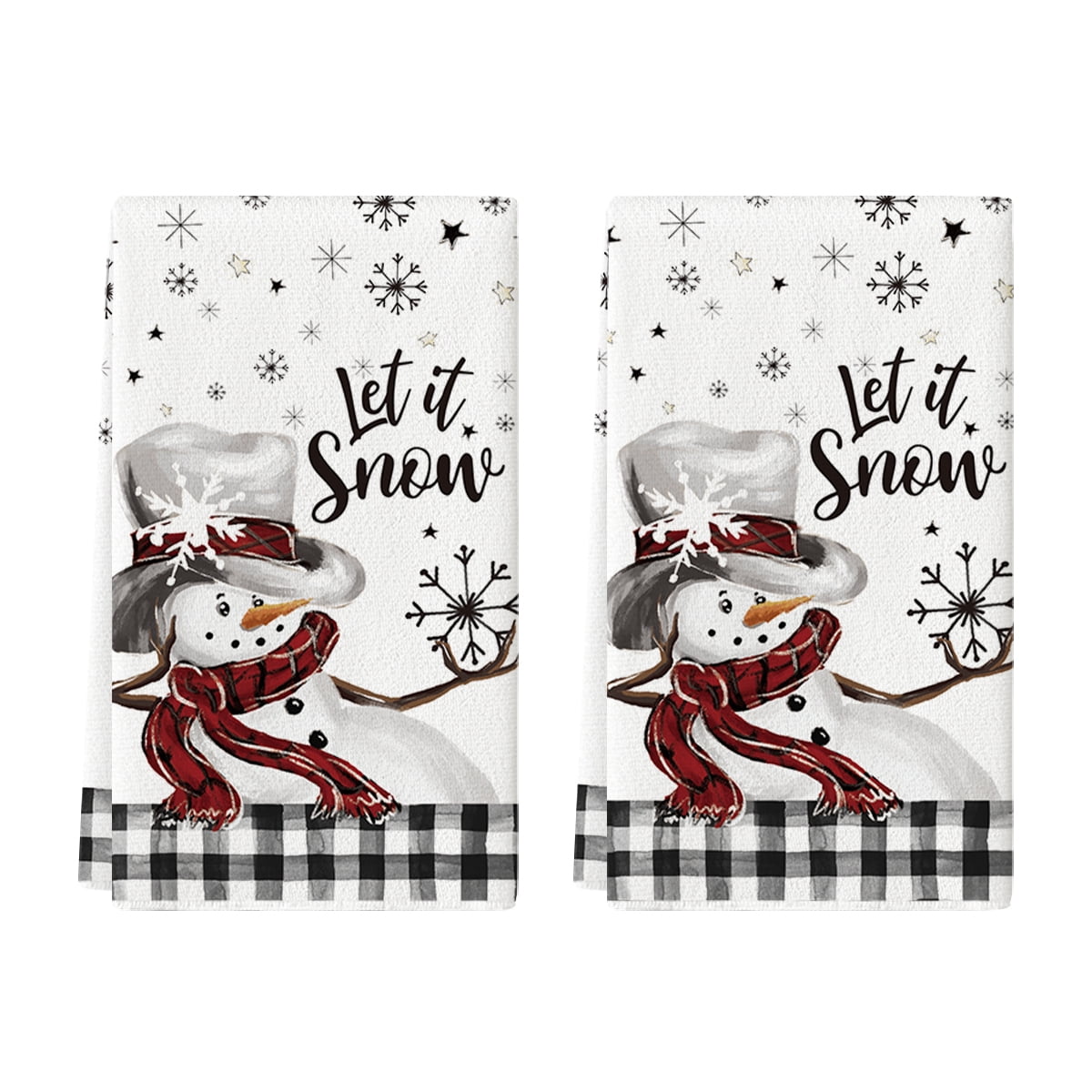 Smile Let it Snow Snowman Winter Christmas Kitchen Dish Towels Set of 2 ...