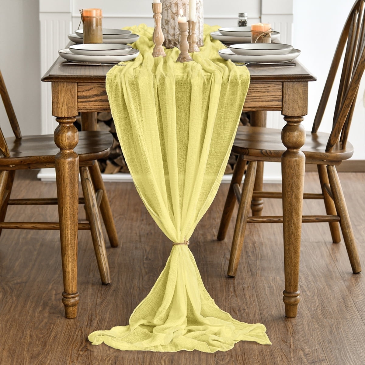 Sm:)e Light Yellow Cheesecloth Table Runner 31 x 118 Inch Rustic Gauze ...