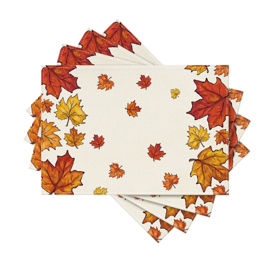 Smile Maple Leaves Fall Placemats Set of 4, 12x18 Inch Thanksgiving ...