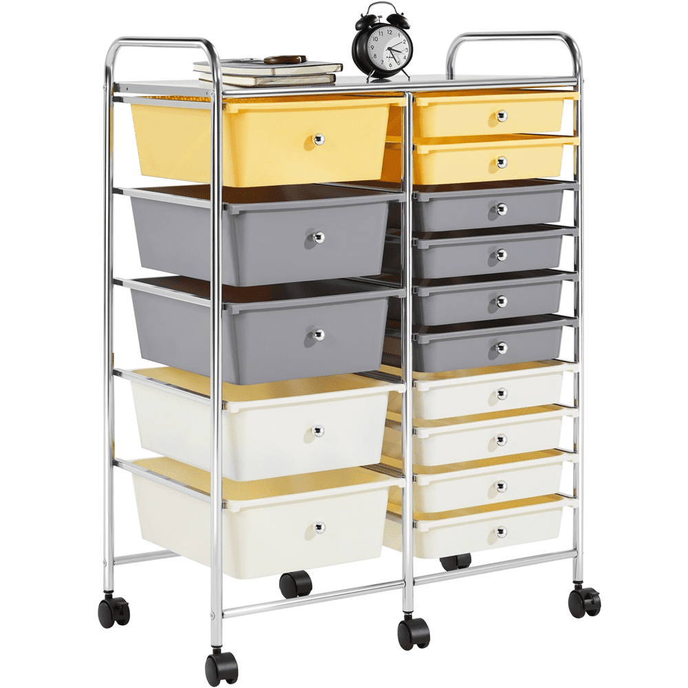 Smile Mart 15 Drawers Rolling Storage Bin with Metal Frame & Lockable ...