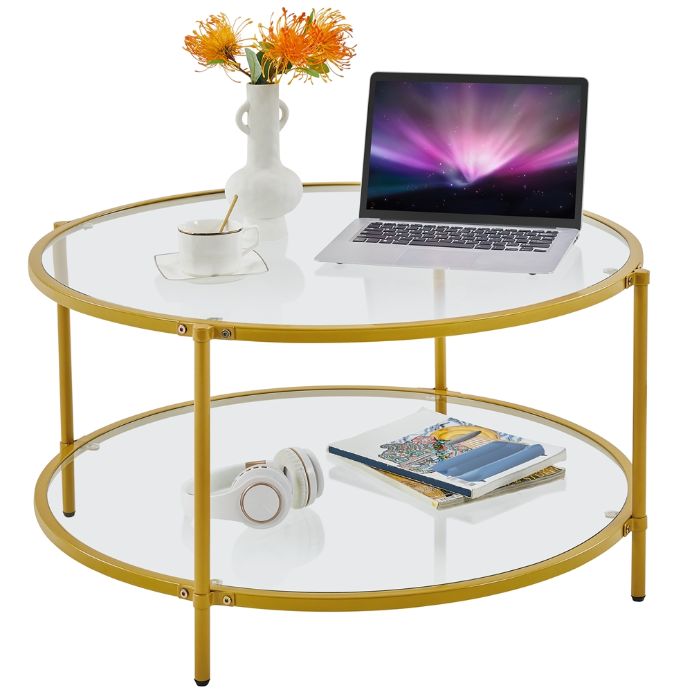 Convenience Concepts Royal Crest 2 Tier Round Glass Coffee Table ...